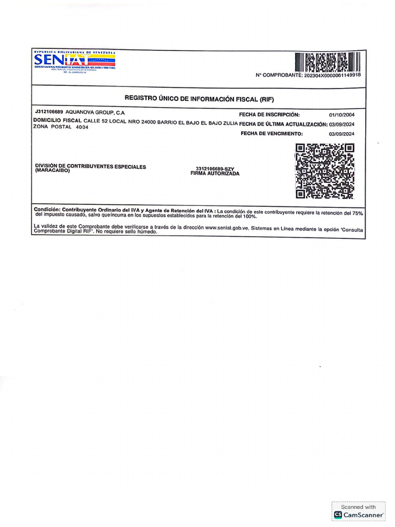 RIF Cambio de Nombre A AQUANOVA GROUP, C.a, Vence El 3-9-27 | PDF