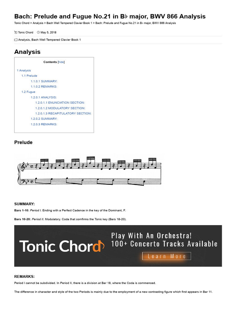 Bach BWV 866 Prelude & Fugue Analysis | PDF | The Well Tempered Clavier | Harmony