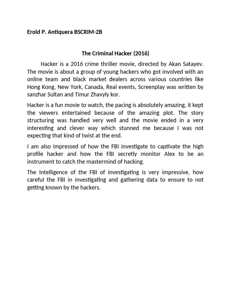 Hacker (2016) Movie Review and Analysis | PDF