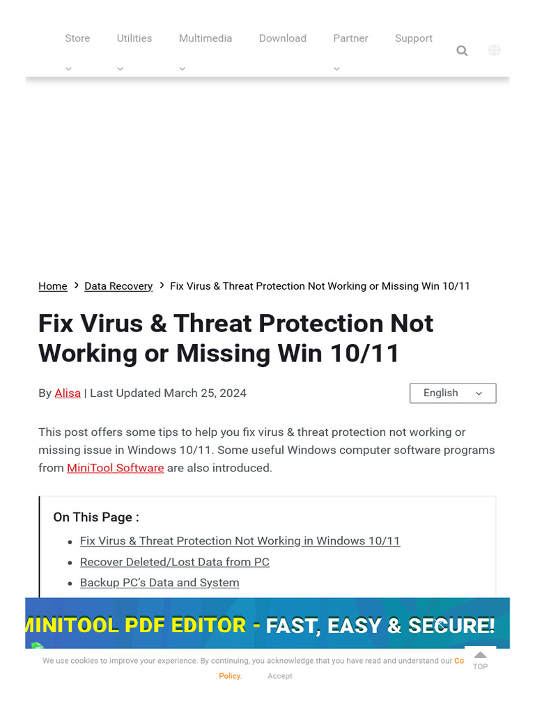 Fix Virus & Threat Protection Not Working or Missing Win 10 - 11 - MiniTool | PDF | Computer ...