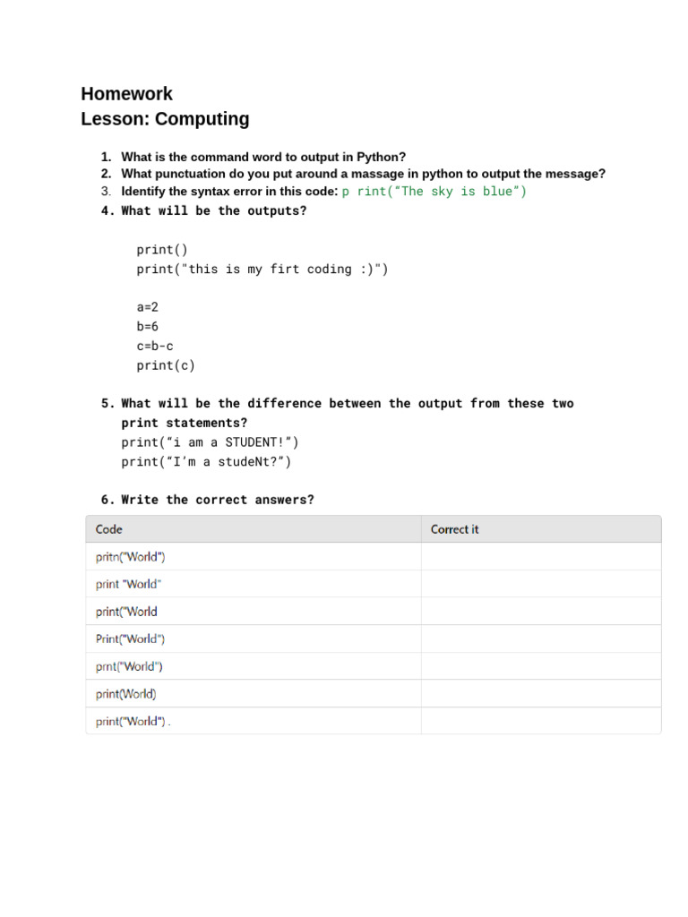 Homework Computing 2 Pdf