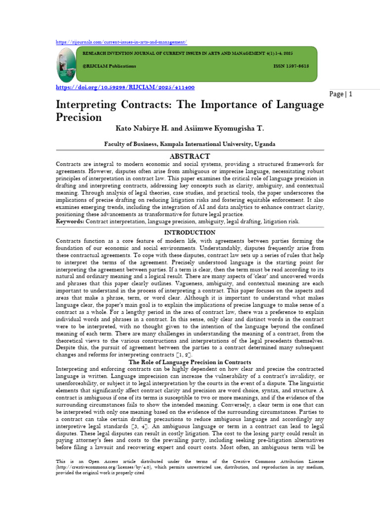 Interpreting Contracts: The Importance of Language Precision (WWW - Kiu.ac - Ug) | PDF ...