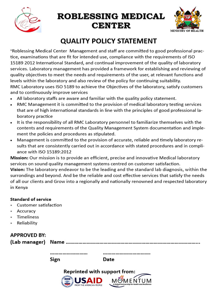 RMC Quality Policy Statement Overview | PDF