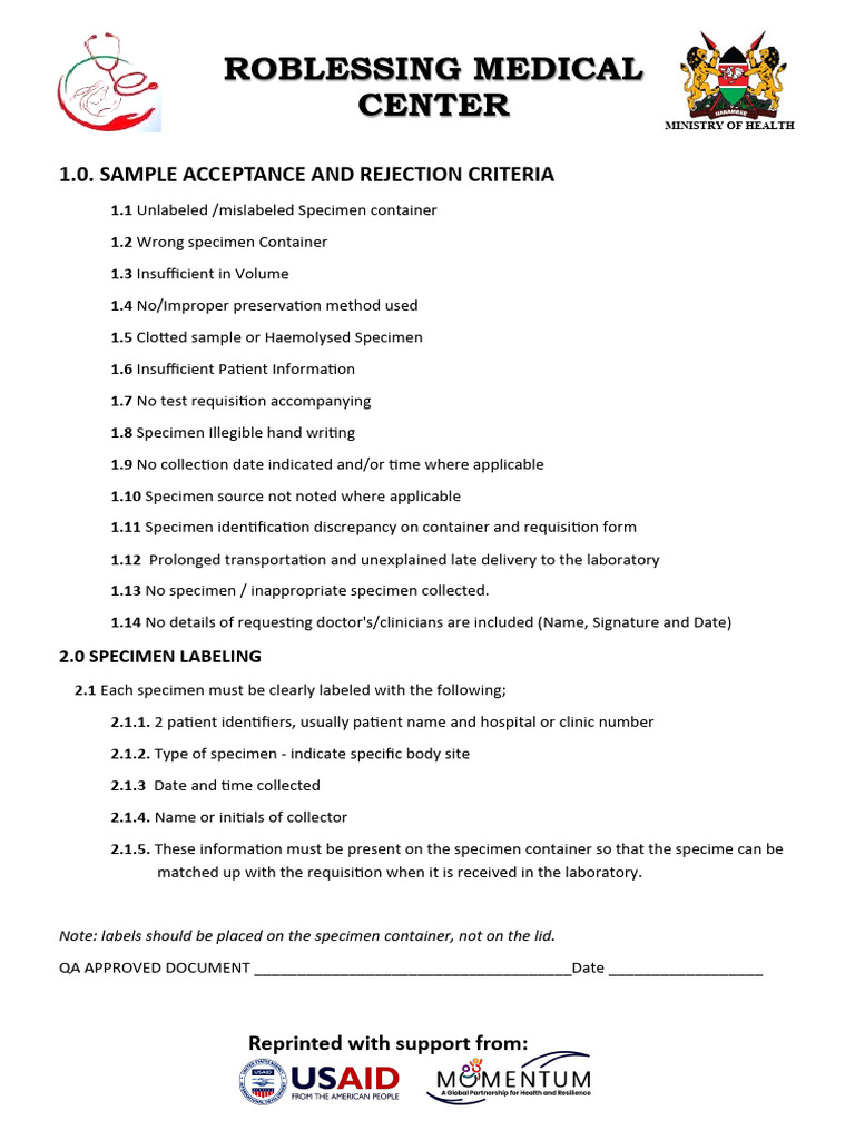 Sample Acceptance and Rejection Criteria | PDF