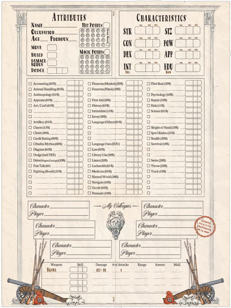 Reign of Terror PC Sheet Version B Color AUTOCALC | PDF