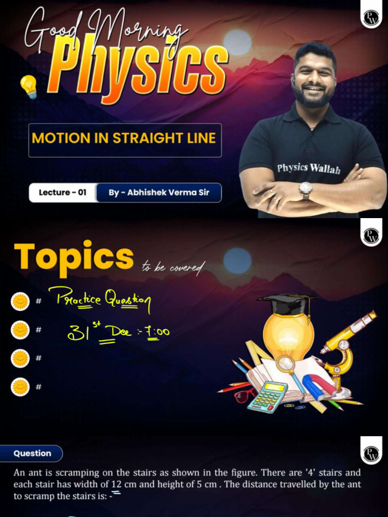 Motion in A Straight Line Class Notes Good Morning Physics Series | PDF