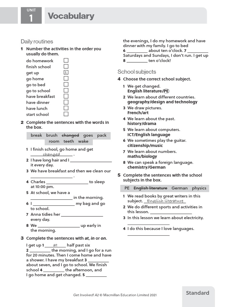 GI A2 U1 Vocabulary Standard | PDF | English Language | Linguistics