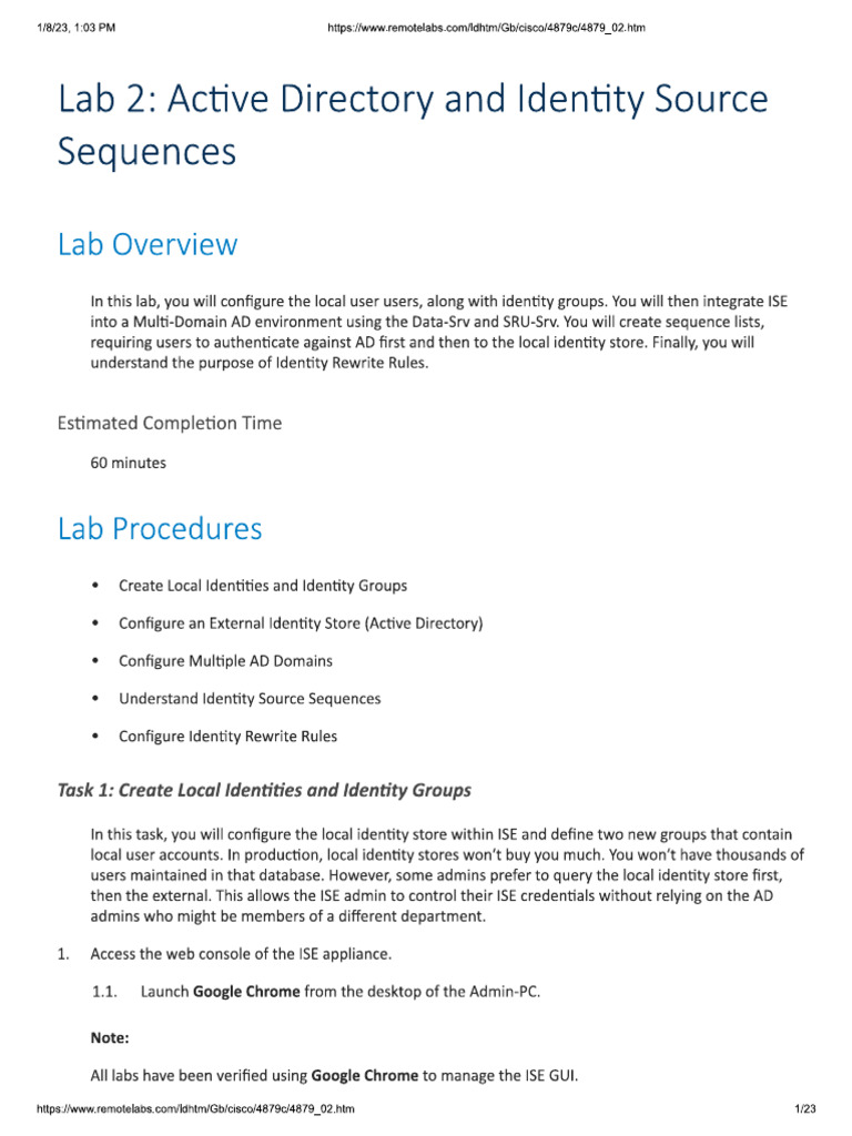 Lab 2 - Active Directory and Identity Source Sequences | PDF