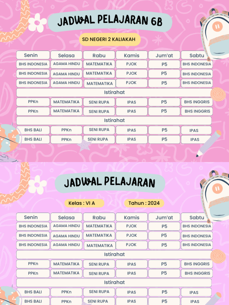 Teamplet Jadwal Pelajaran Kelas 6 | PDF