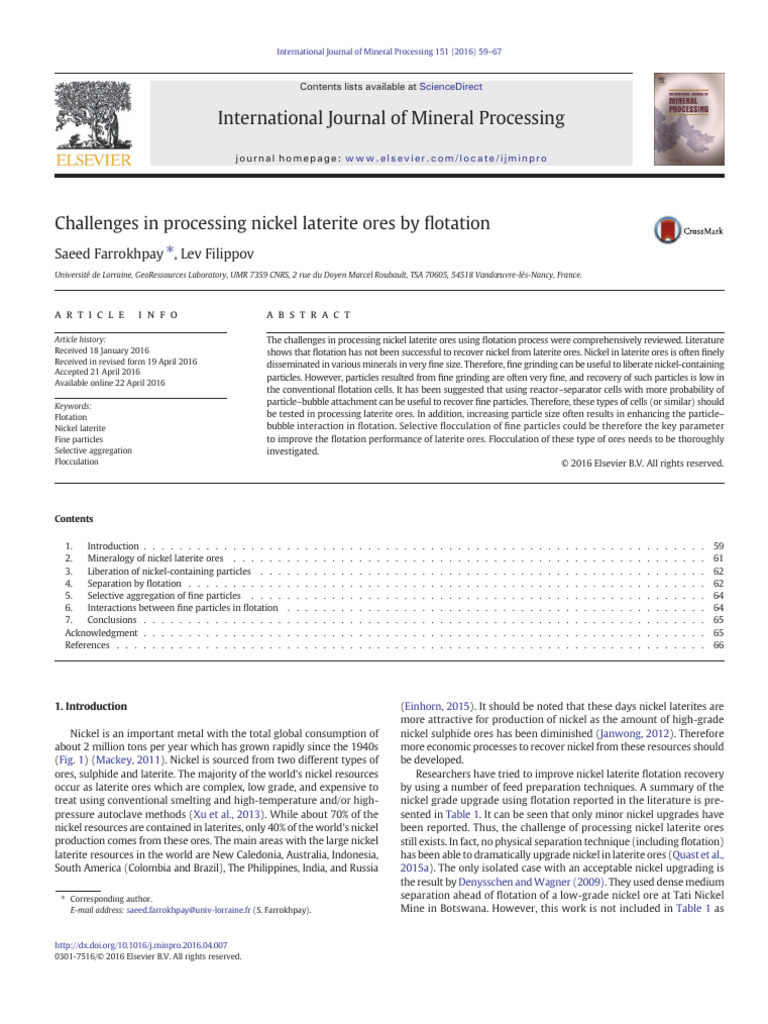 Nickel Laterite Ore Flotation Challenges | PDF | Nickel | Materials