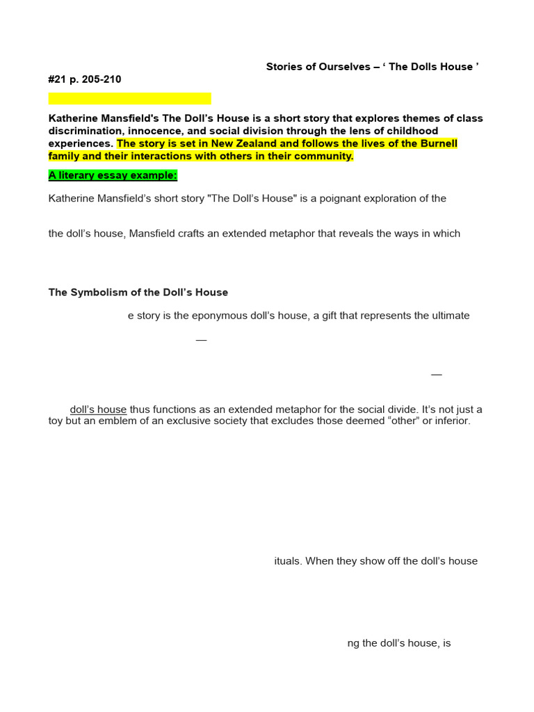 Class Discrimination in Mansfield's Dollhouse | PDF | Love