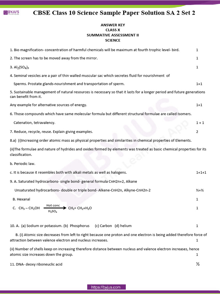 CBSE Class 10 Science Sample Paper Solution SA 2 Set 2 | PDF | Alkane ...
