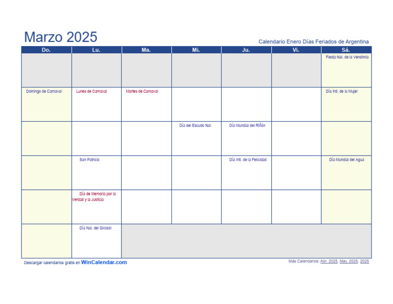 Feriados de Argentina en Marzo 2025 | PDF