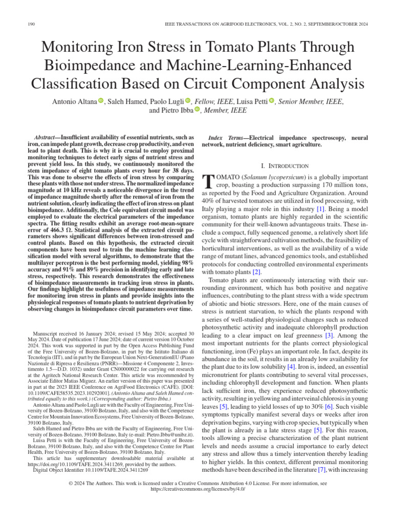 Monitoring Iron Stress in Tomato Plants Through Bioimpedance and ...