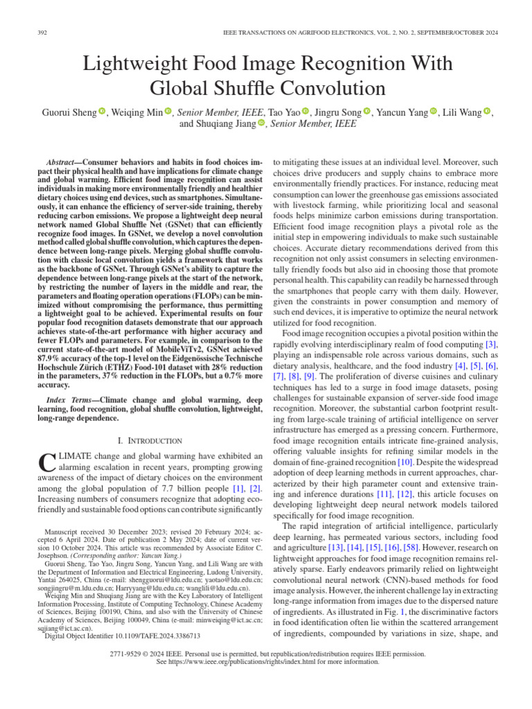 Lightweight Food Image Recognition With Global Shuffle Convolution ...