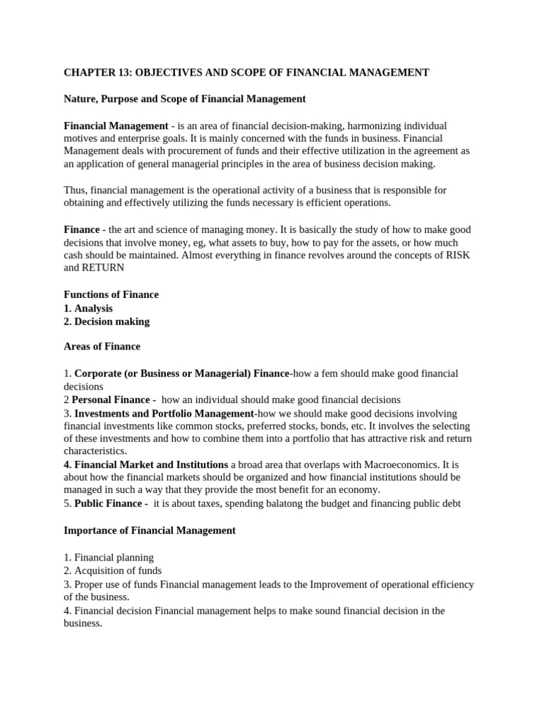 Objectives and Scope of Financial Management | PDF | Profit (Economics ...