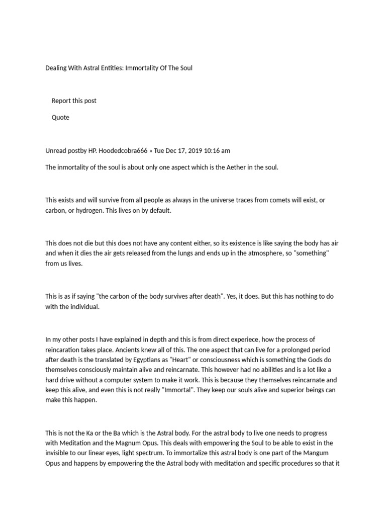 Dealing With Astral Entities Immortality of The Soul | PDF | Soul ...