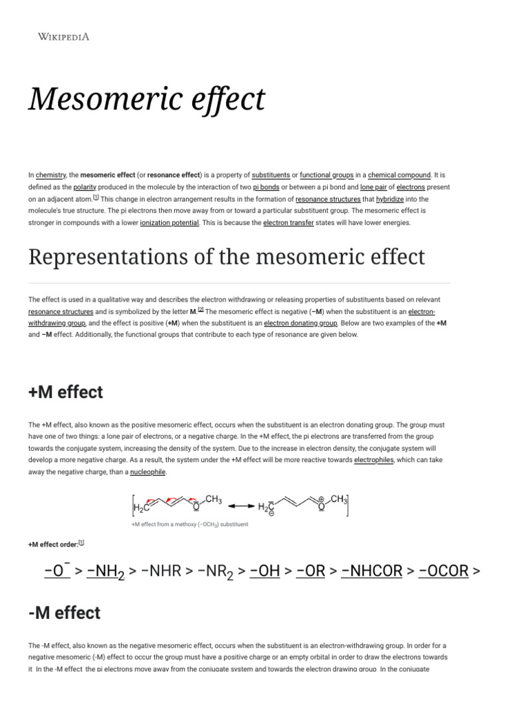 Mesomeric Effect - Wikipedia | PDF | Molecular Physics | Chemistry