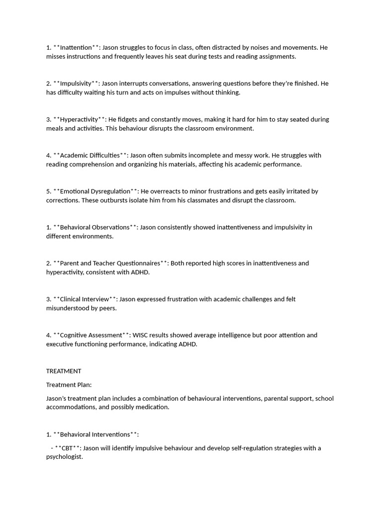 Adhd Case Study Pdf Attention Deficit Hyperactivity Disorder