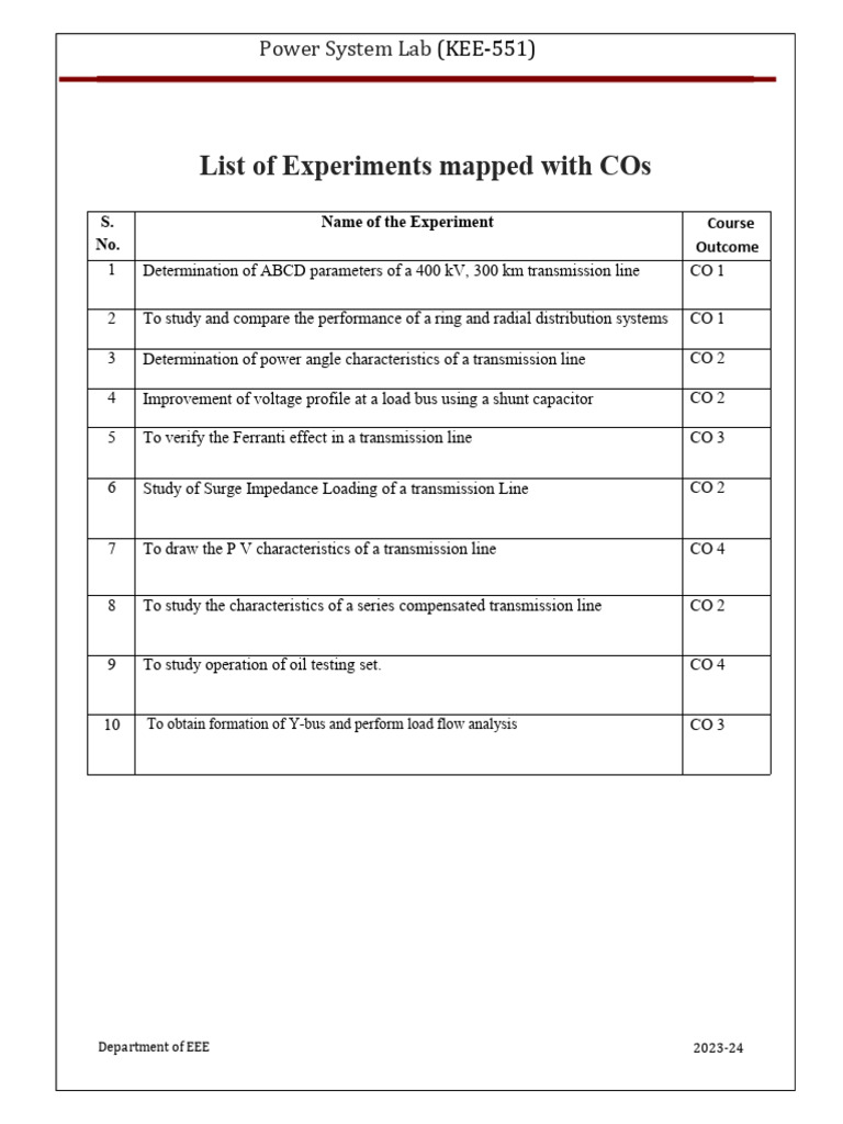 Lab Manual Power Systems 1 5th Sem EN | PDF | Electric Power ...