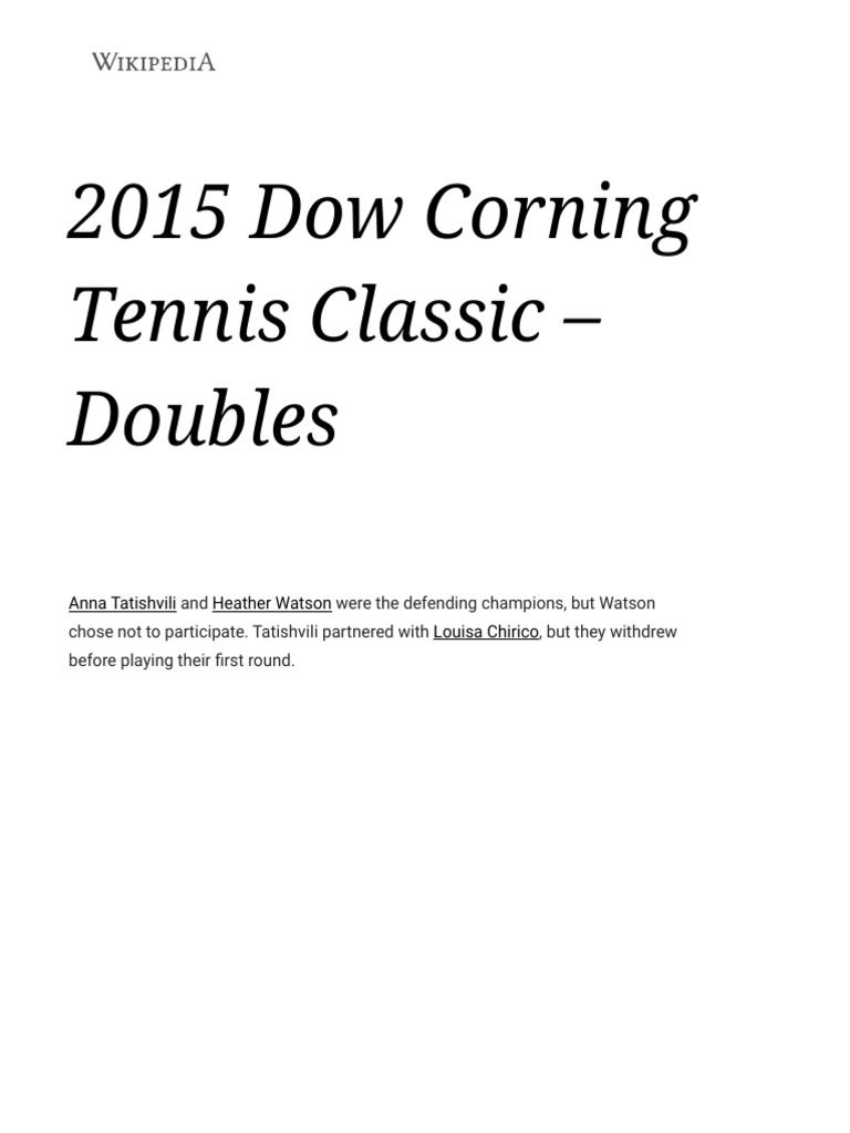 2015 Dow Corning Tennis Classic - Doubles - Wikipedia | PDF | Sports ...