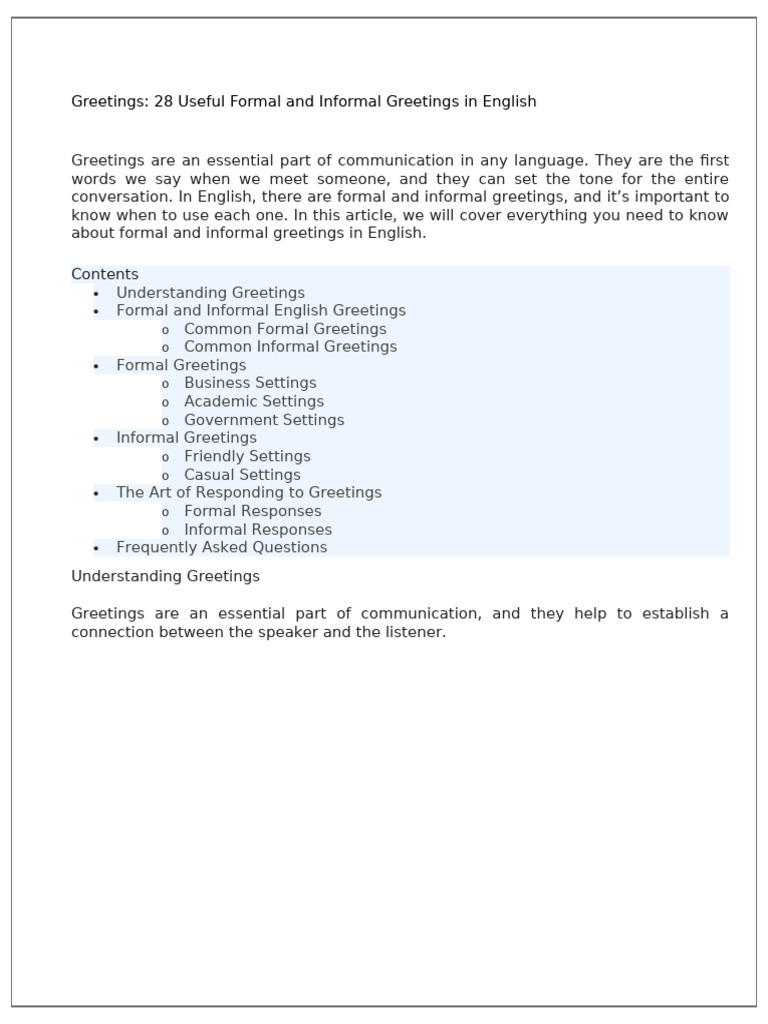 GREETINGS | PDF | Linguistics | Communication