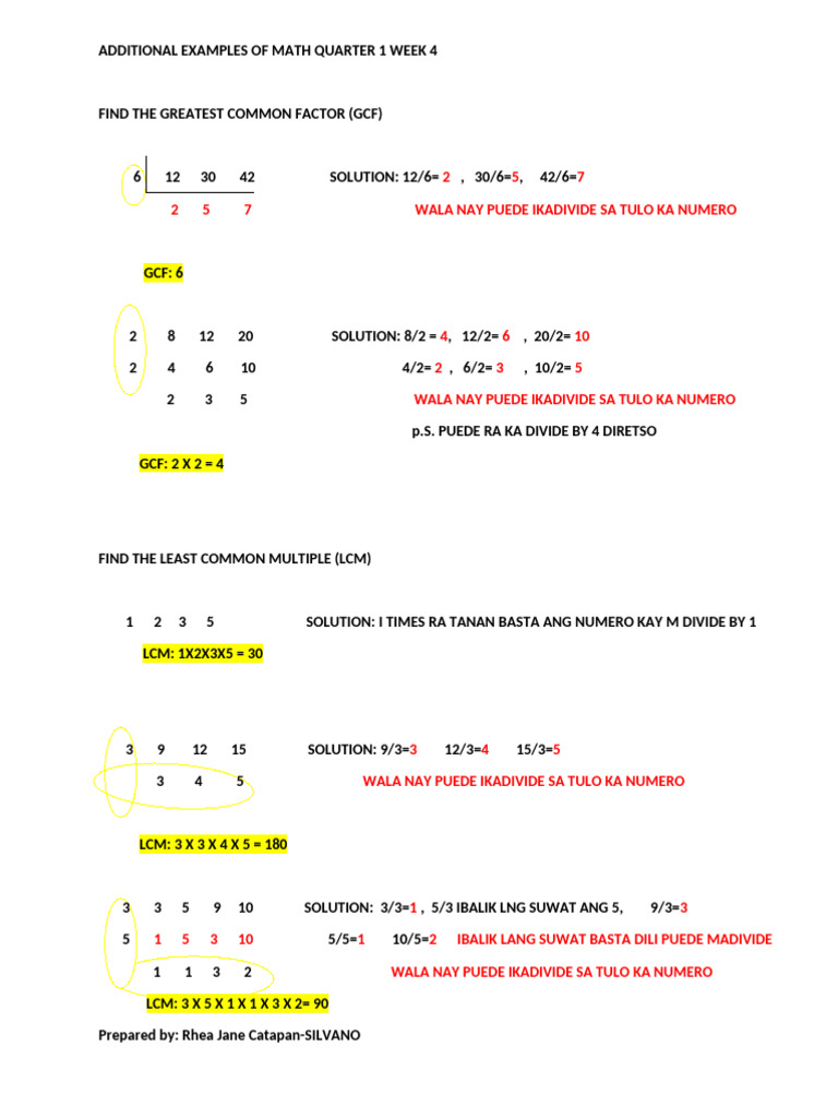 Additional Examples of Math Quarter 1 Week 4 | PDF