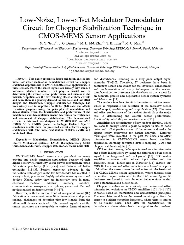 Low-Noise Low-Offset Modulator Demodulator Circuit For Chopper Stabilization Technique in CMOS ...