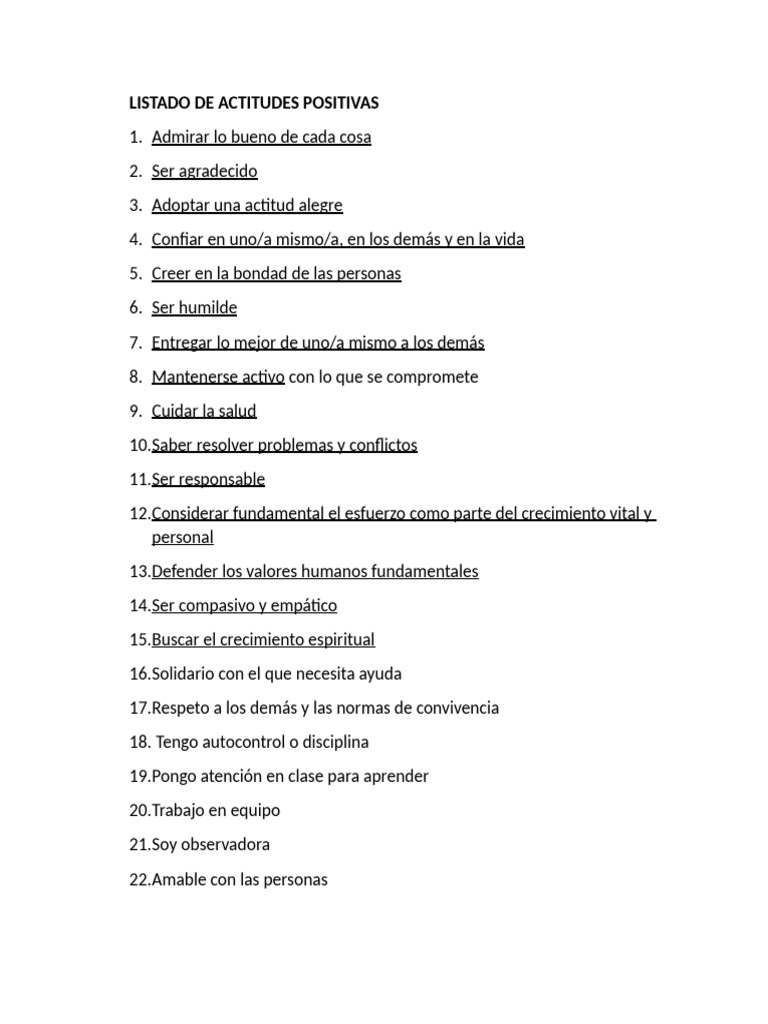 Listado de Actitudes Positivas | PDF