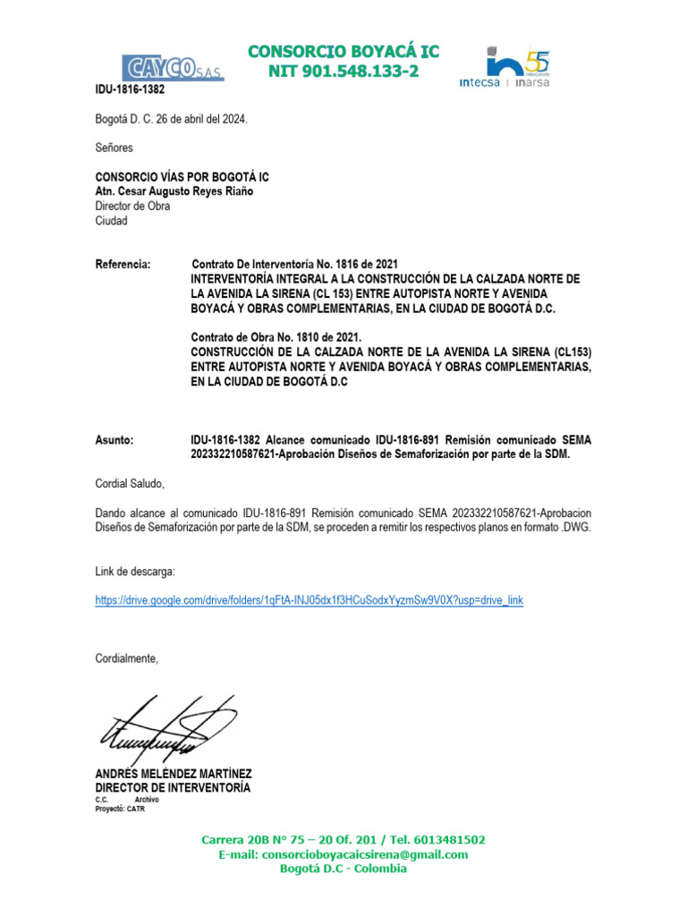 IDU-1816-1383 Alcance Comunicado IDU-1816-891 Remision Comunicado SEMA 202332210587621 ...