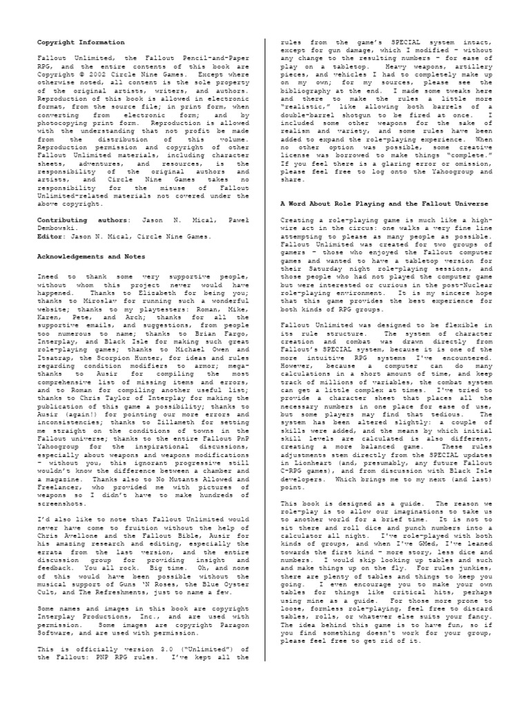 Fallout_PnP_3.0 | PDF | Armoured Fighting Vehicles | Role Playing Games