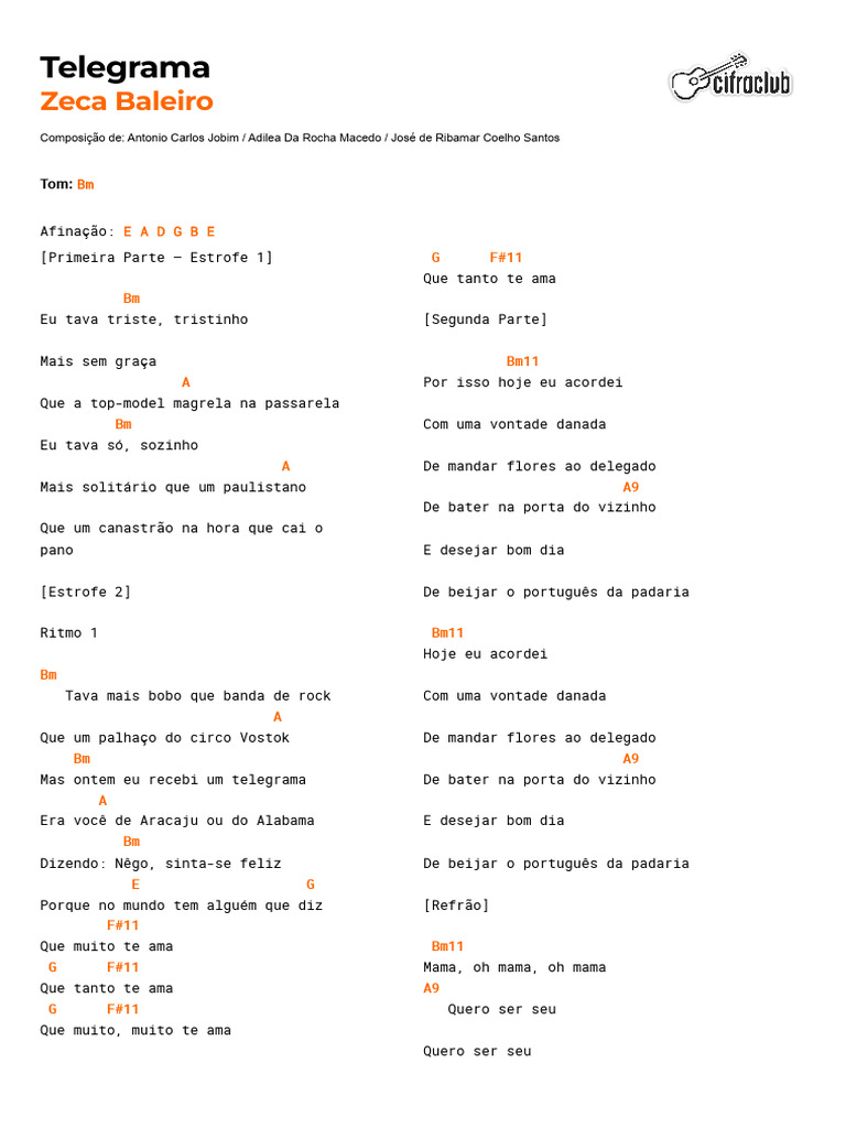A06 - Cifra Club - Zeca Baleiro - Telegrama | PDF