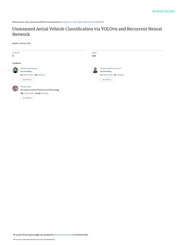 Unmanned Aerial Vehicle Classification Via YOLOv9 and Recurrent Neural Network | PDF | Image ...