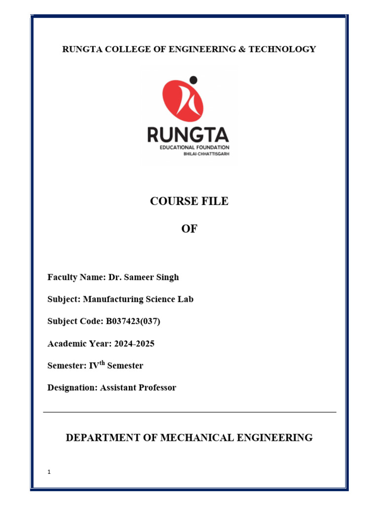 Manufacturing Science Lab Course Overview | PDF | Welding | Construction