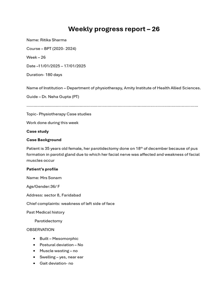 Week 26 Physiotherapy Case Study Report | PDF