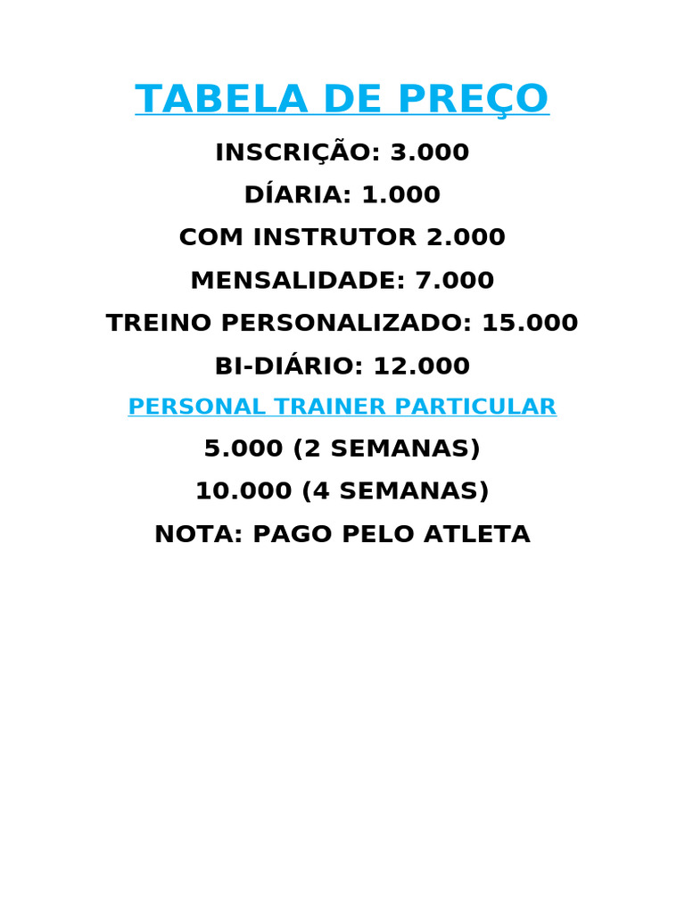 Tabela de Preço | PDF