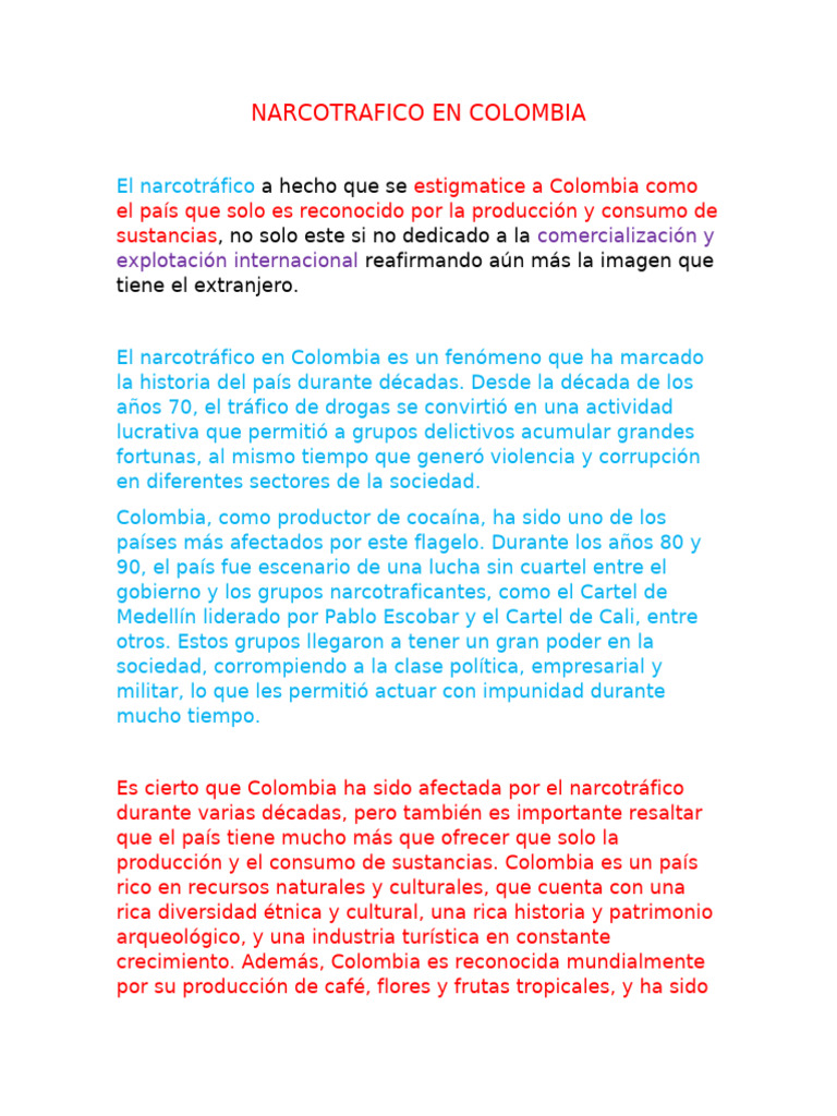 Narcotráfico en Colombia: Impacto y Realidad | PDF | Comercio ilegal de ...