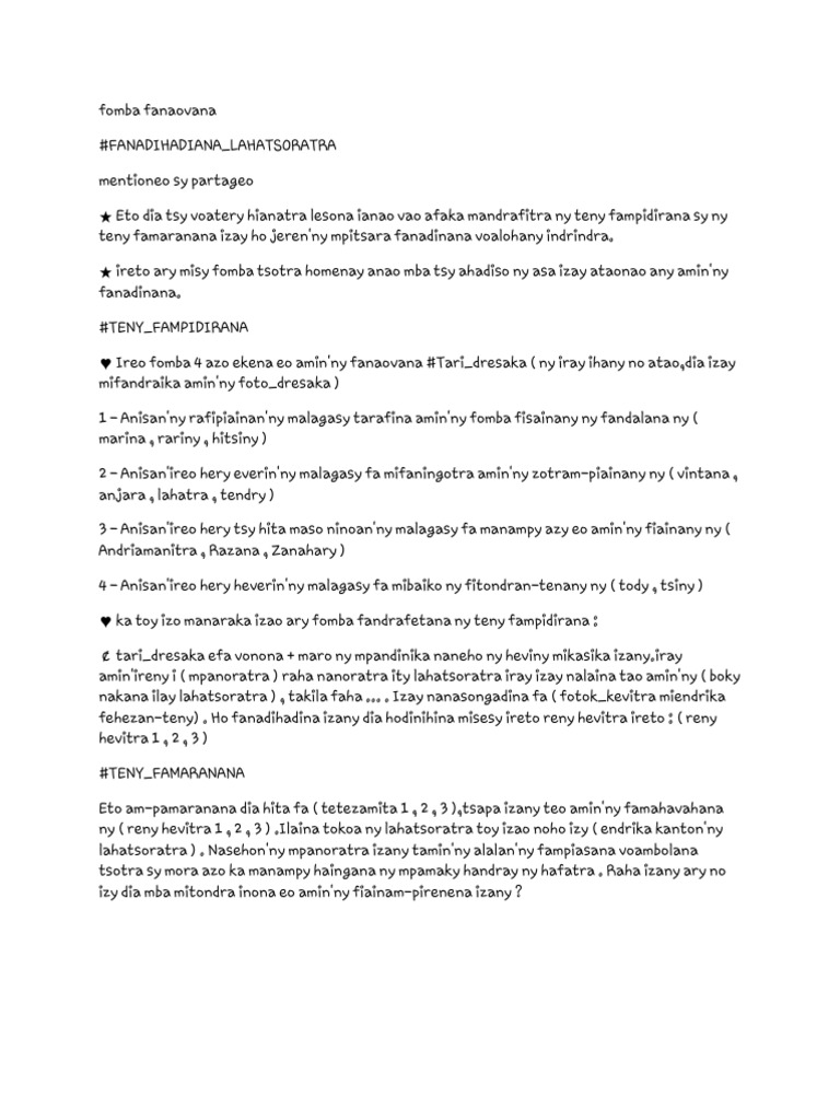 Fomba Fanaovana | PDF