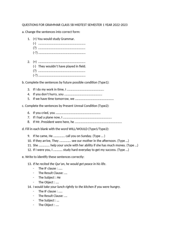 Grammar Midterm Prep for Class 5B | PDF