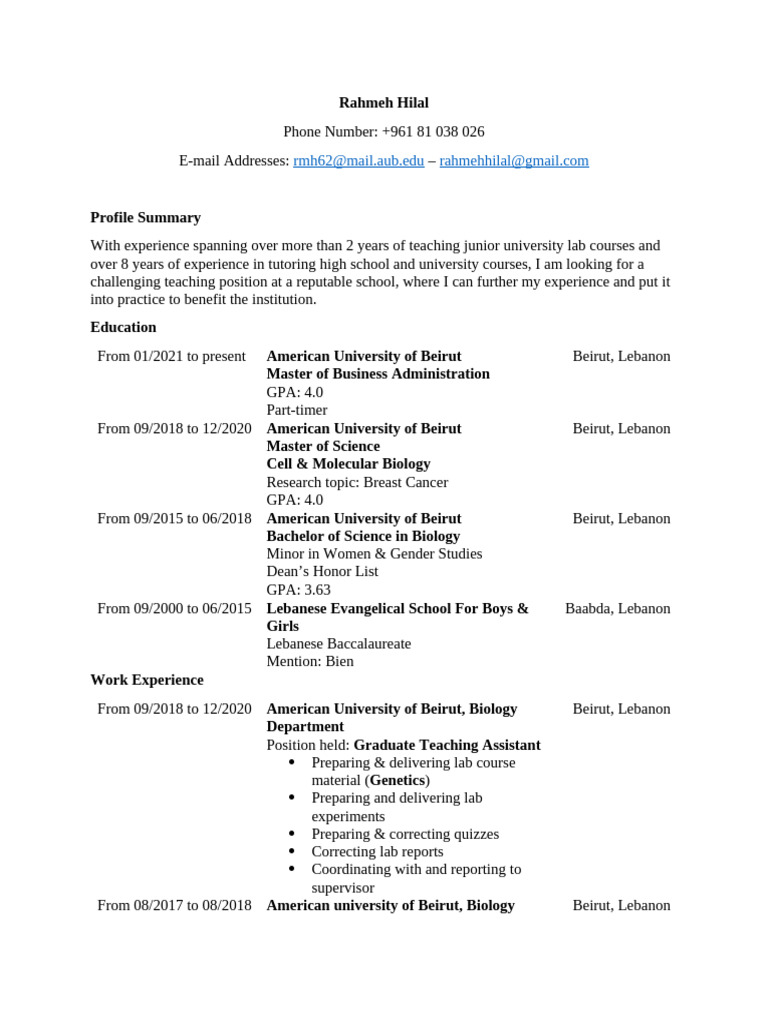 Rahmeh Hilal - CV | PDF | Reverse Transcription Polymerase Chain ...