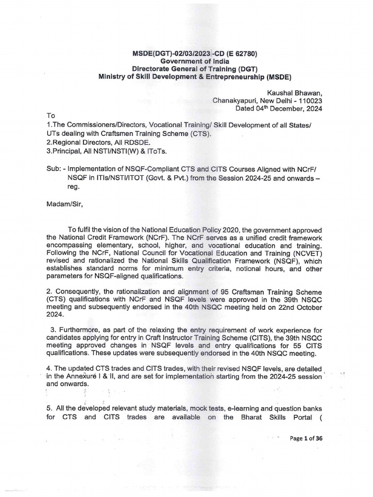 CTS Trades with NSQF Levels 2024-25 | PDF | Welding | Construction
