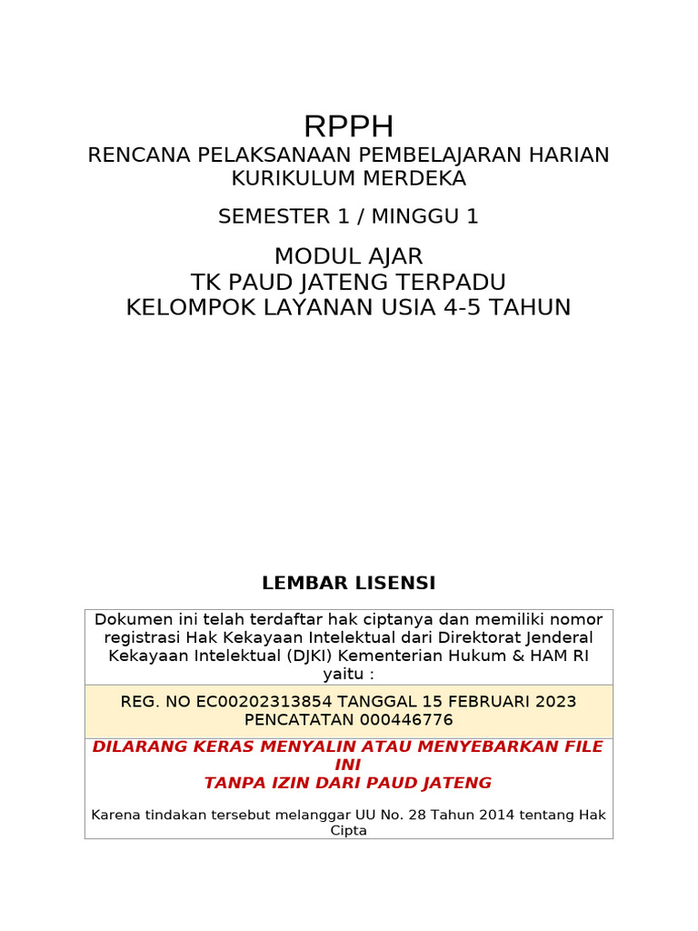 RPPH TK-A Semester 1: Ayo Berkenalan | PDF