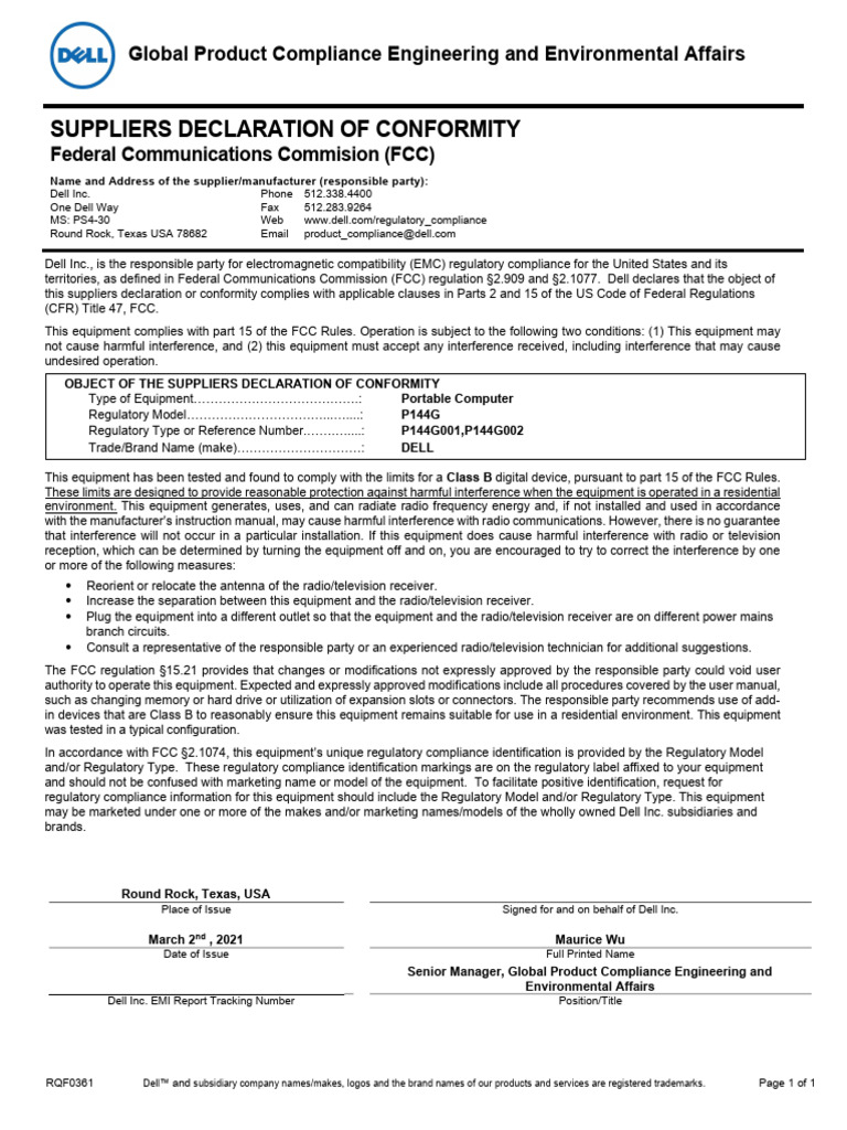 Latitude 3420 - FCC | PDF | Electromagnetic Interference | Electromagnetic Compatibility