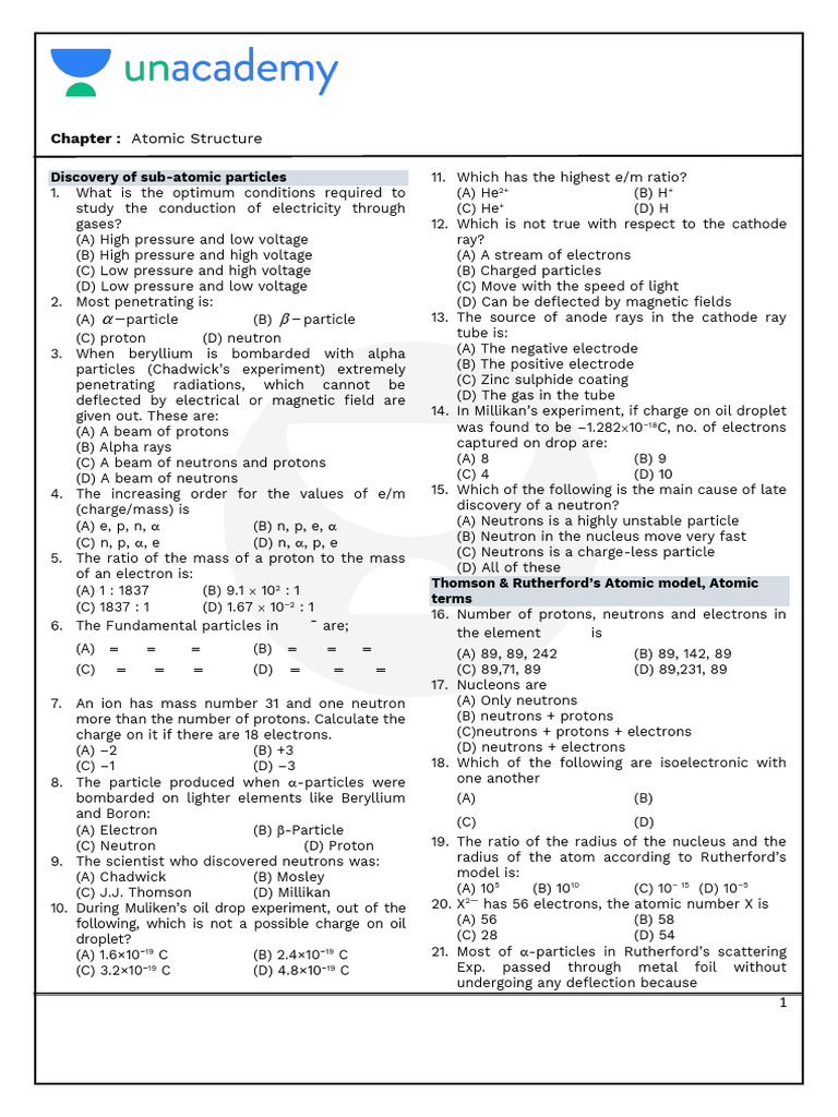 01 Atomic Structure I (Discovery of Atom) Growth Batch I | PDF | Neutron | Proton