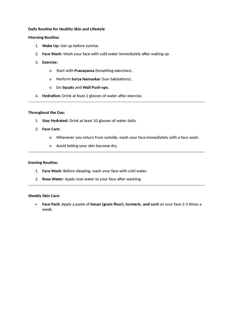 Daily Routine For Healthy Skin and Lifestyle | PDF