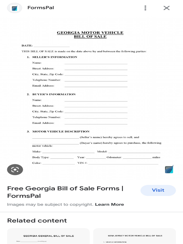 Georgia Vehicle Bill of Sale Form | PDF