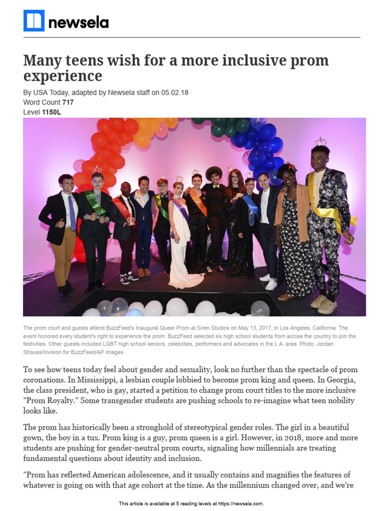 Many teens wish for a more inclusive prom experience | PDF | Prom ...