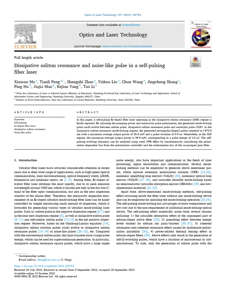 1 s2.0 S0030399222009008 Main | PDF | Fiber Optic Communication | Laser