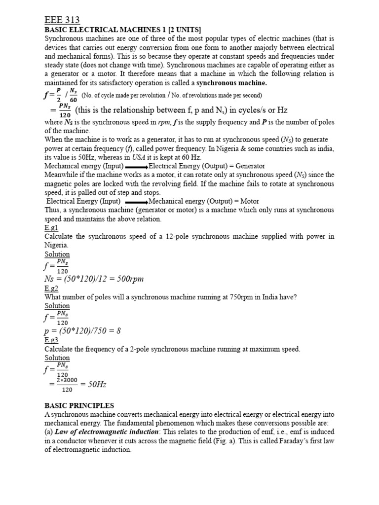 Eee 313 2023 | PDF | Electromagnetic Induction | Electric Generator