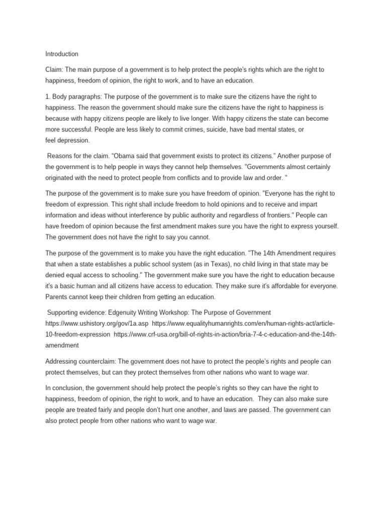 Purpose of Government: Protecting Rights | PDF | Freedom Of Speech ...